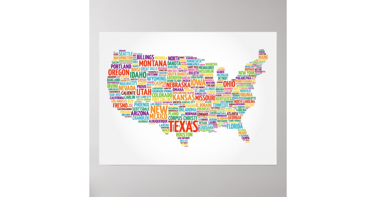 USA States and Cities Poster | Zazzle