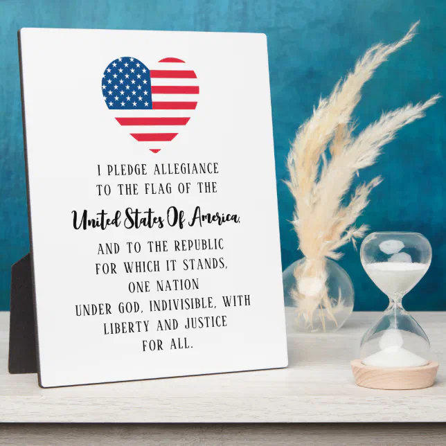 USA The Pledge Of Allegiance American Flag Heart Plaque | Zazzle