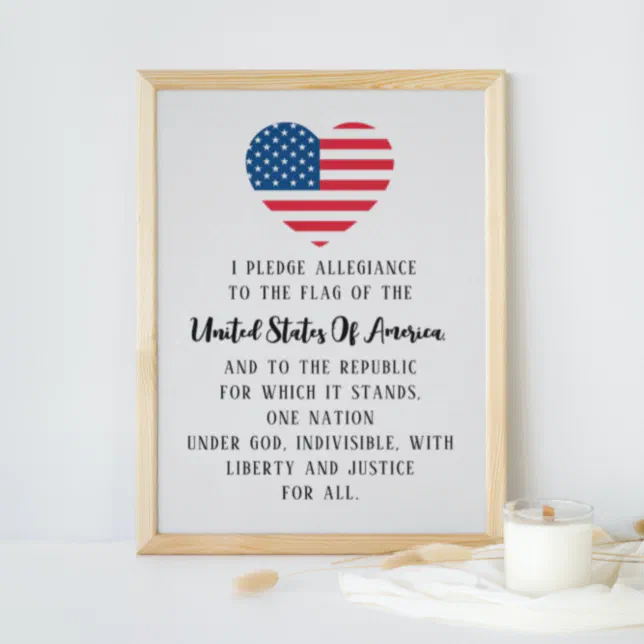 USA The Pledge Of Allegiance American Flag Heart Poster | Zazzle