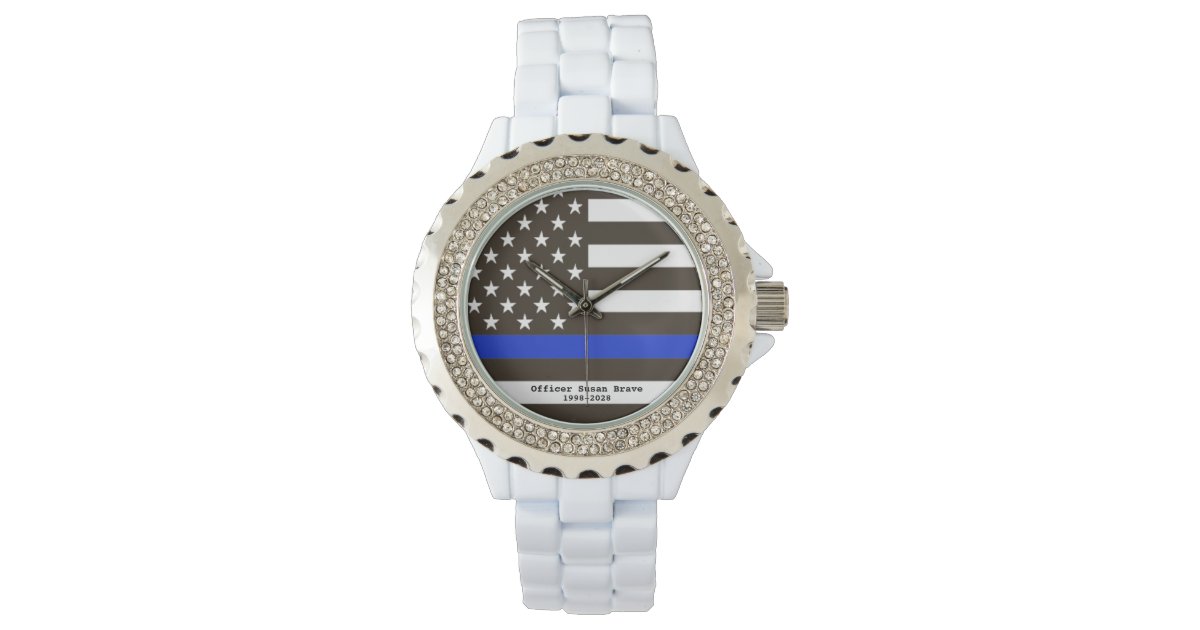 USA Thin Blue Line Flag Police Officer Woman's Watch | Zazzle
