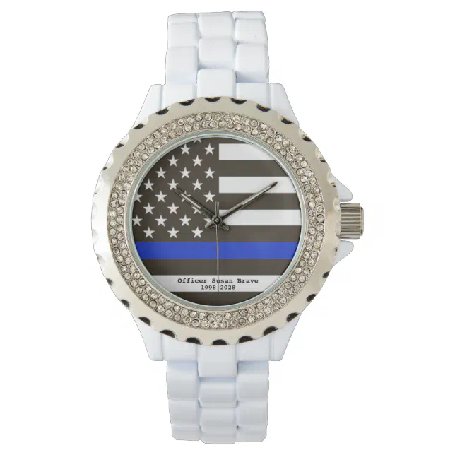 USA Thin Blue Line Flag Police Officer Woman's Watch | Zazzle
