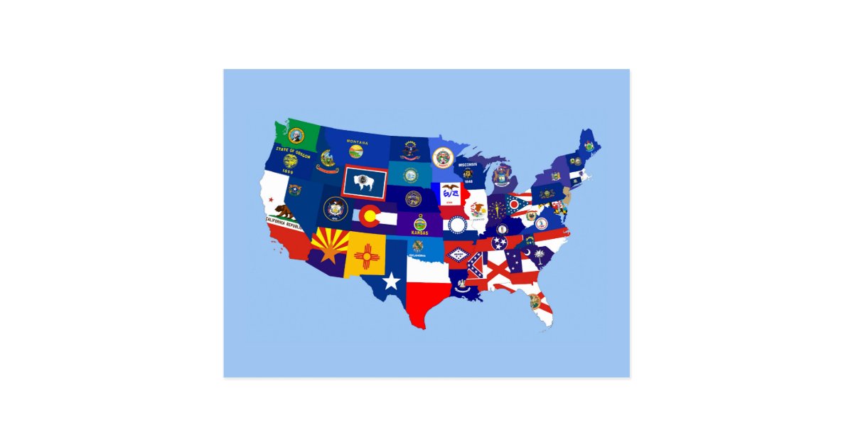 usa united states america republic flag map postcard | Zazzle.com