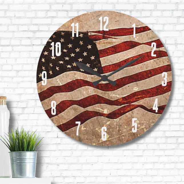 USA Vintage American Flag Large Clock | Zazzle