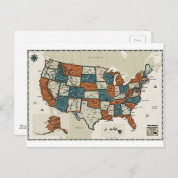 USA - Vintage Map Postcard | Zazzle