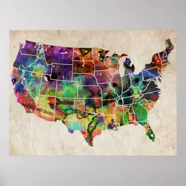 USA Watercolor Map Poster | Zazzle