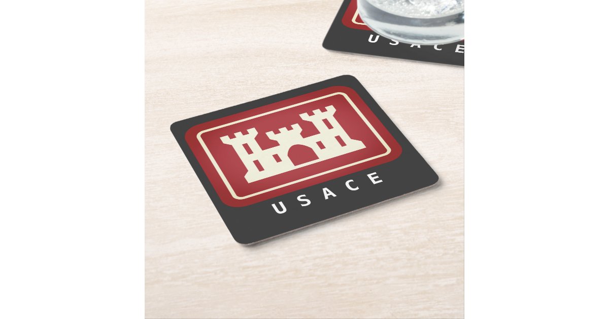 USACE Logo & Text Square Paper Coaster | Zazzle