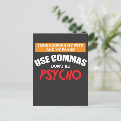 Use Commas Funny Grammar English Teacher Postcard | Zazzle