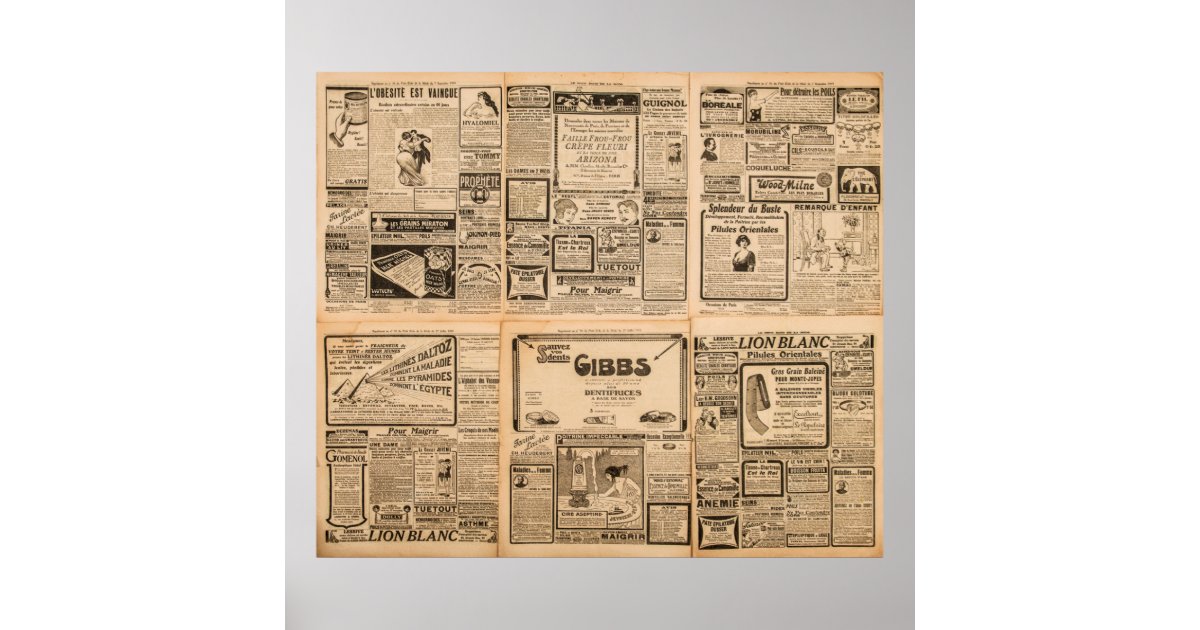 Used paper background. Old newspaper page with vin Poster | Zazzle