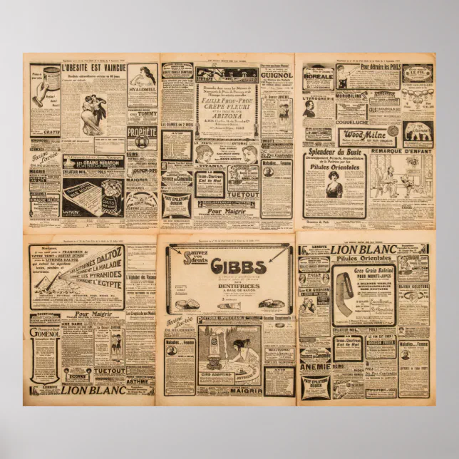 Used paper background. Old newspaper page with vin Poster | Zazzle