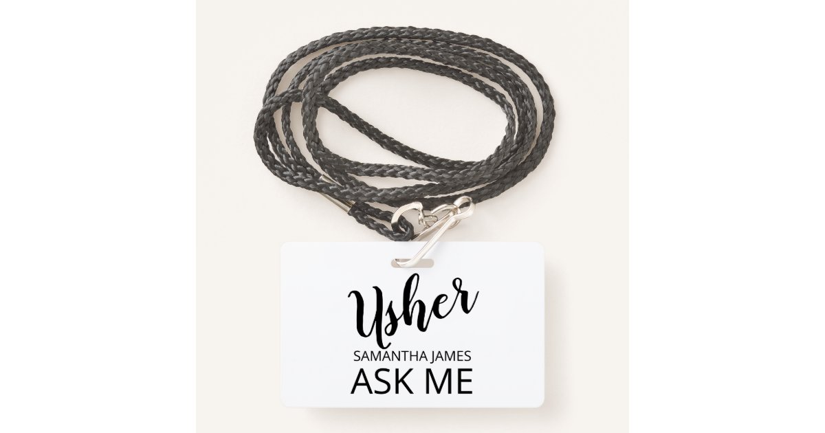 Usher Ask Me Name Badge | Zazzle