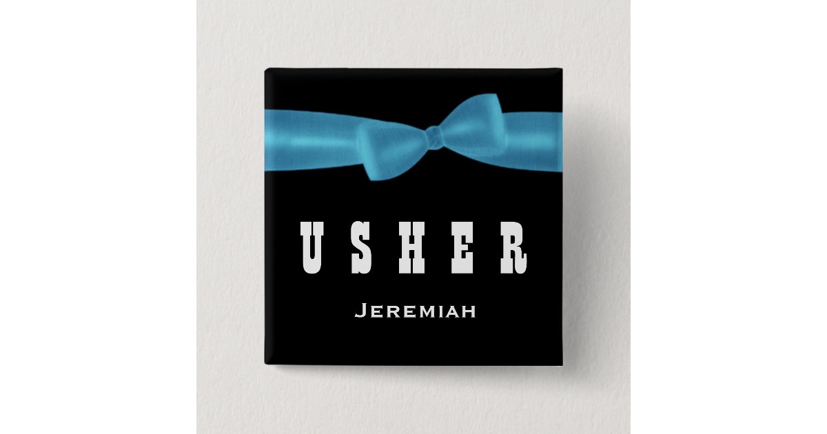 USHER Wedding Custom Name V02R BLUE Button | Zazzle
