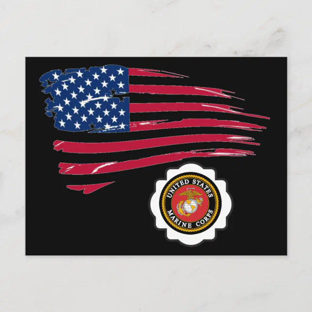 USMC Emblem and US Flag Postcard | Zazzle