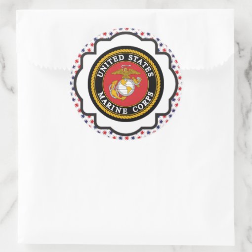 USMC Emblem with Red, White and Blue Stars Classic Round Sticker | Zazzle