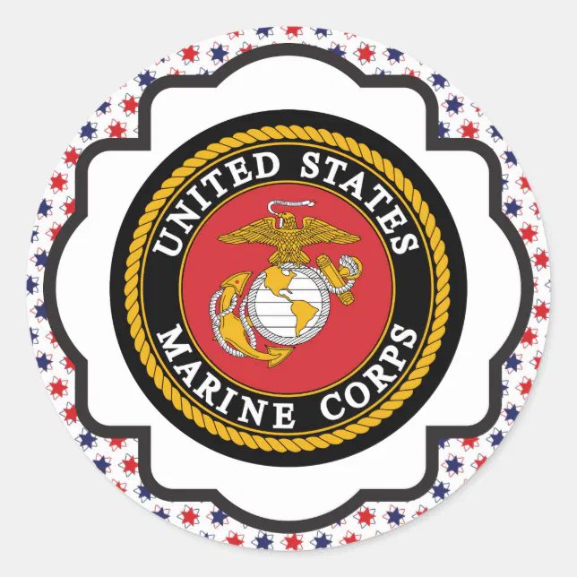 USMC Emblem with Red, White and Blue Stars Classic Round Sticker | Zazzle