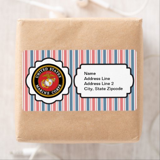 USMC Emblem with Red, White and Blue Stripes Label | Zazzle