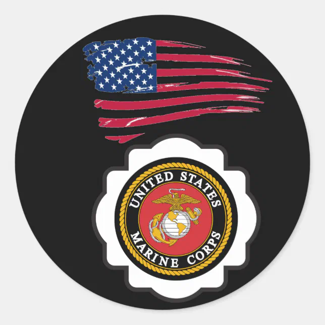 USMC Emblem with the US Flag Classic Round Sticker | Zazzle