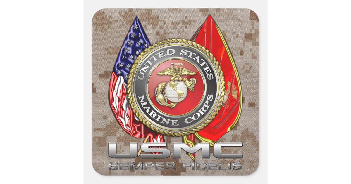 USMC Semper Fi [3D] Square Sticker | Zazzle