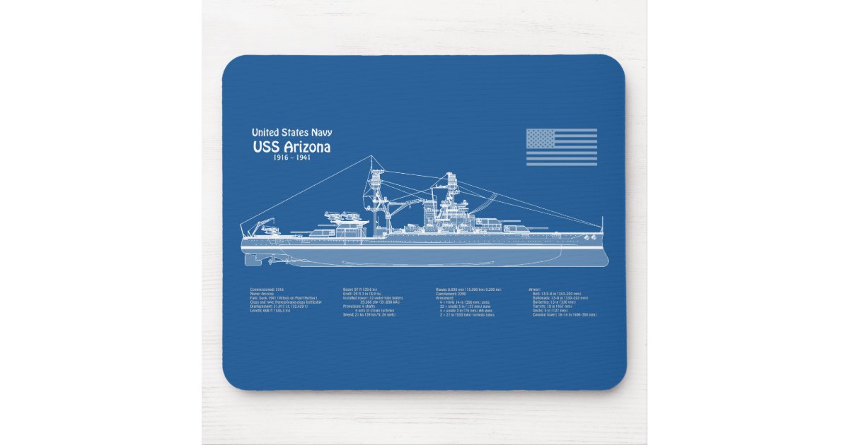USS Arizona - Ship Blueprint Plans ABD Mouse Pad | Zazzle