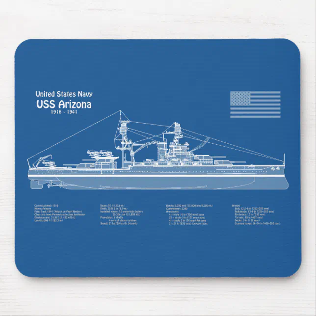 USS Arizona - Ship Blueprint Plans ABD Mouse Pad | Zazzle