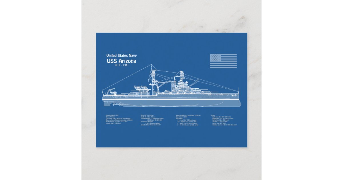 USS Arizona - Ship Blueprint Plans ABD Postcard | Zazzle