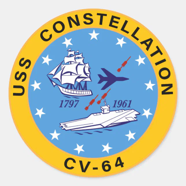 USS Constellation CV-64 Aircraft Carrier Insignia Classic Round Sticker ...