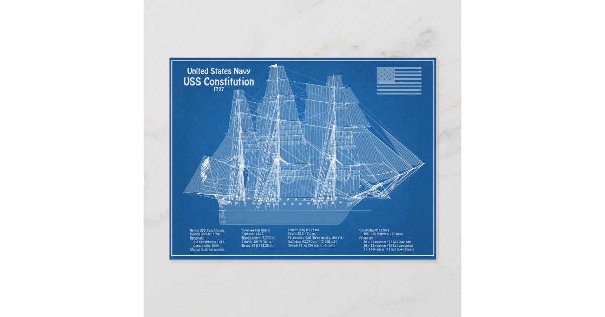 USS Constitution - Ship Blueprint Plans ABD Postcard | Zazzle