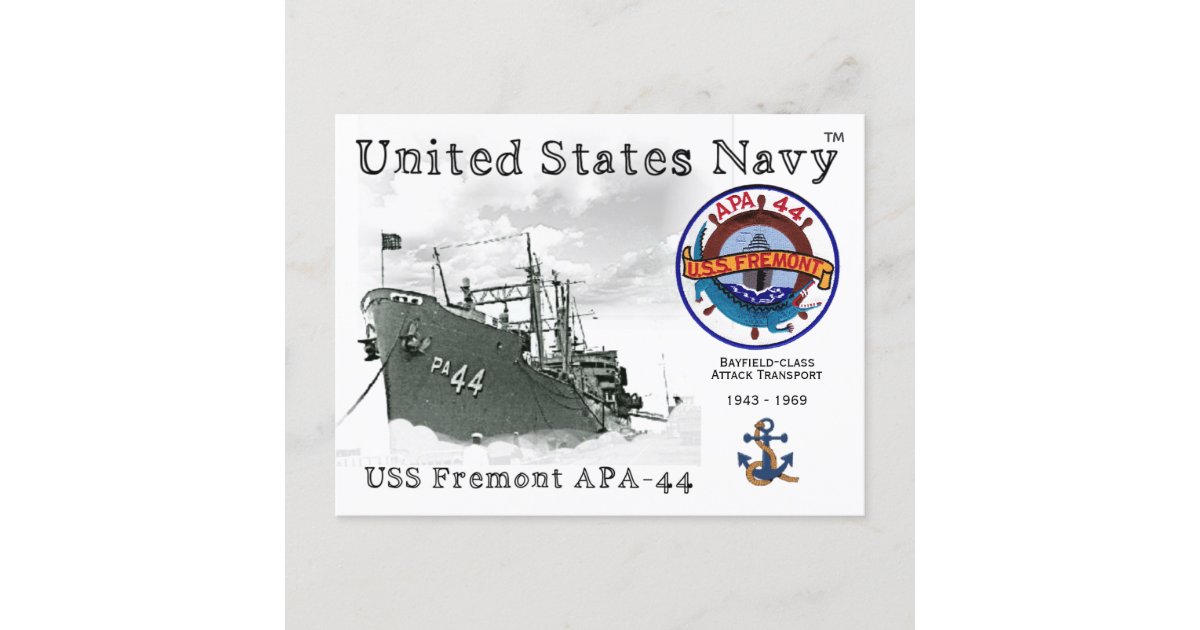 USS FREMONT APA-44 ATTACK TRANSPORT POSTCARD | Zazzle