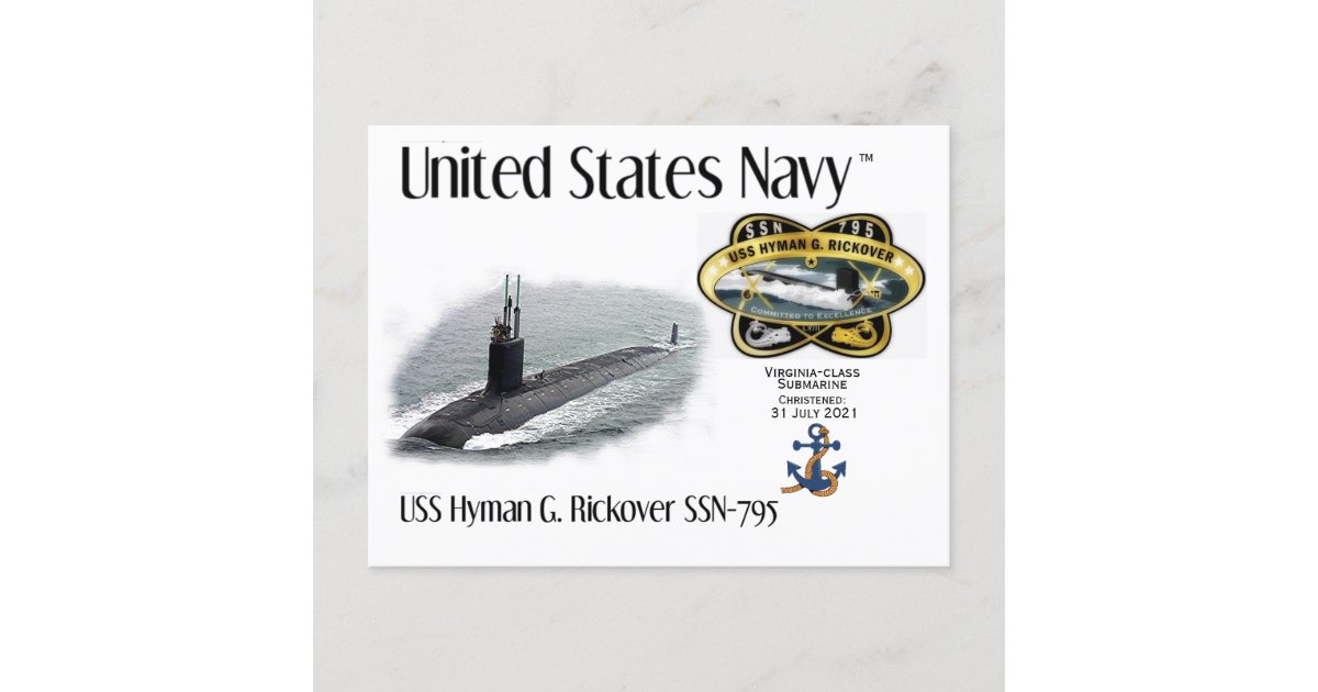 USS HYMAN G. RICKOVER SSN-795 SUBMARINE a POSTCARD | Zazzle