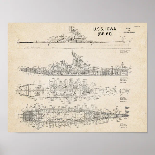 USS IOWA Blueprint (Archival) Poster | Zazzle