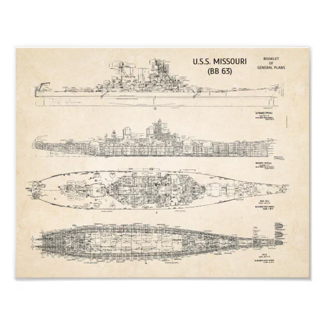 USS MISSOURI Blueprints Photo Print | Zazzle