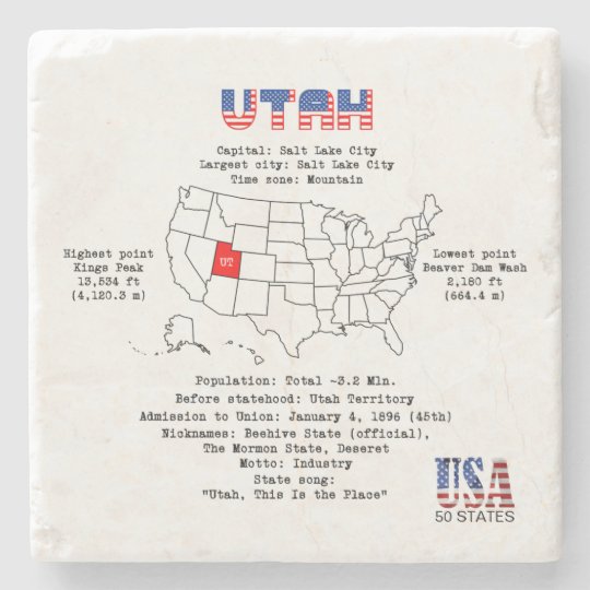 Utah American state on a map and useful info Stone Coaster | Zazzle.com