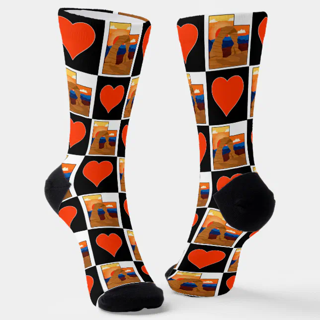 Utah Arches Illustrated State Map UT Heart Pattern Socks | Zazzle