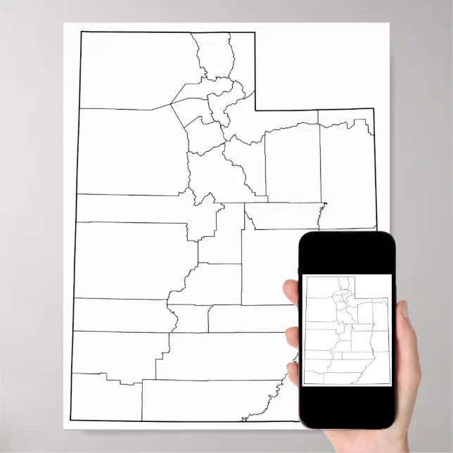 Utah Counties Blank Outline Map Poster | Zazzle