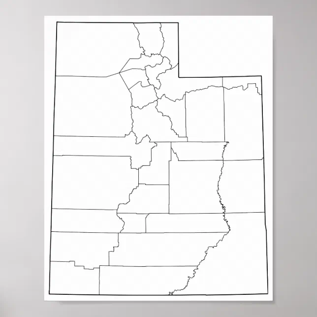 Utah Counties Blank Outline Map Poster | Zazzle
