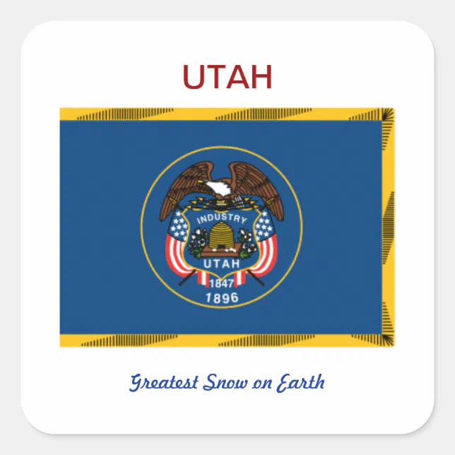 Utah Flag and Slogan Square Sticker | Zazzle