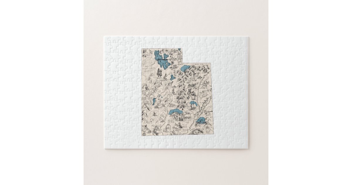 Utah Shaped Vintage Picture Map Jigsaw Puzzle | Zazzle