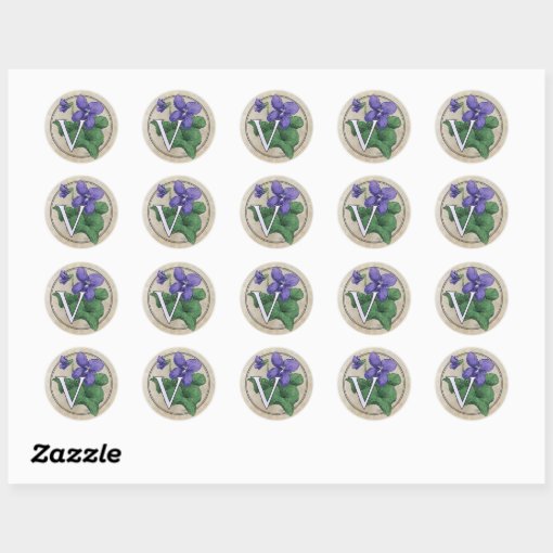 V for Violets Flower Monogram Classic Round Sticker | Zazzle