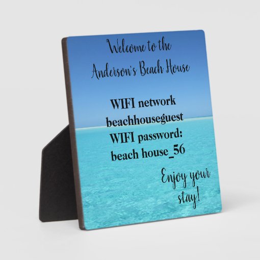 Vacation Beach Home WIFI information Password Plaque | Zazzle
