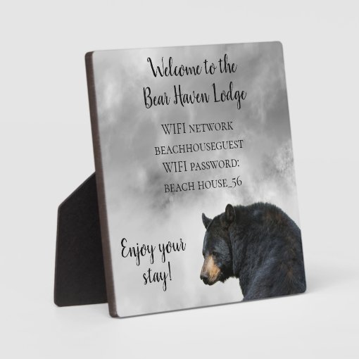 Vacation Cabin Bear Lodge Home WIFI information Plaque | Zazzle