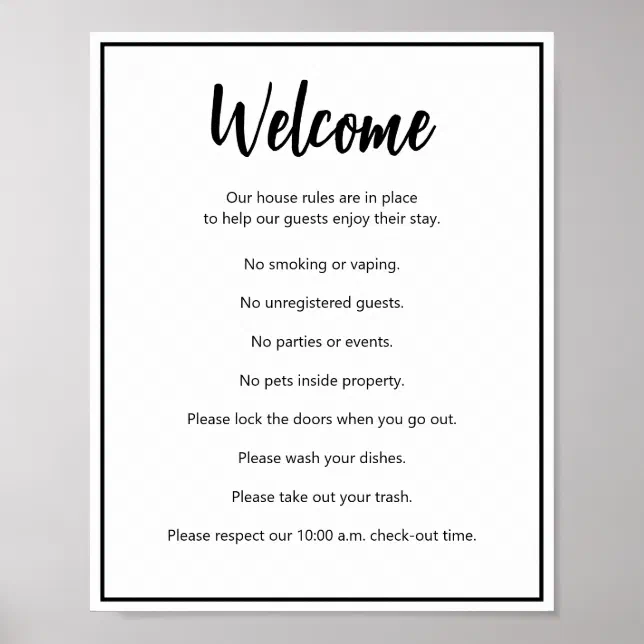Vacation House Rules Black and White Text Template Poster | Zazzle
