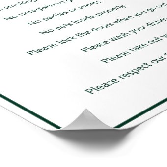 Vacation House Rules Dark Green and White Template Poster | Zazzle
