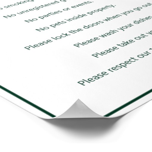 Vacation House Rules Dark Green and White Template Poster | Zazzle