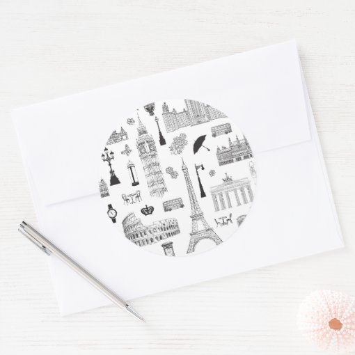 Vacation In Europe Pattern Classic Round Sticker | Zazzle