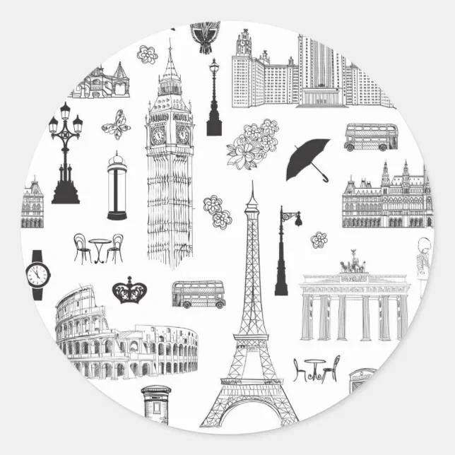 Vacation In Europe Pattern Classic Round Sticker | Zazzle