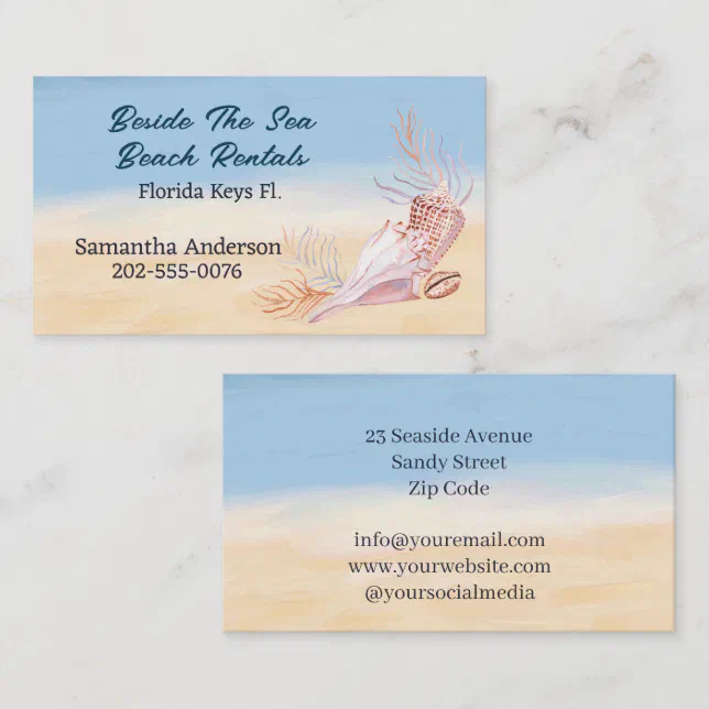 Vacation Rental Beach Seashell Business Card | Zazzle