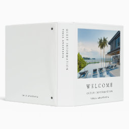 Vacation Rental Guest Information Elegant White 3 Ring Binder | Zazzle