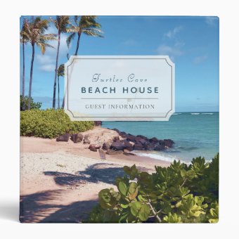 Vacation Rental Guest Information Photo Beach 3 Ring Binder | Zazzle