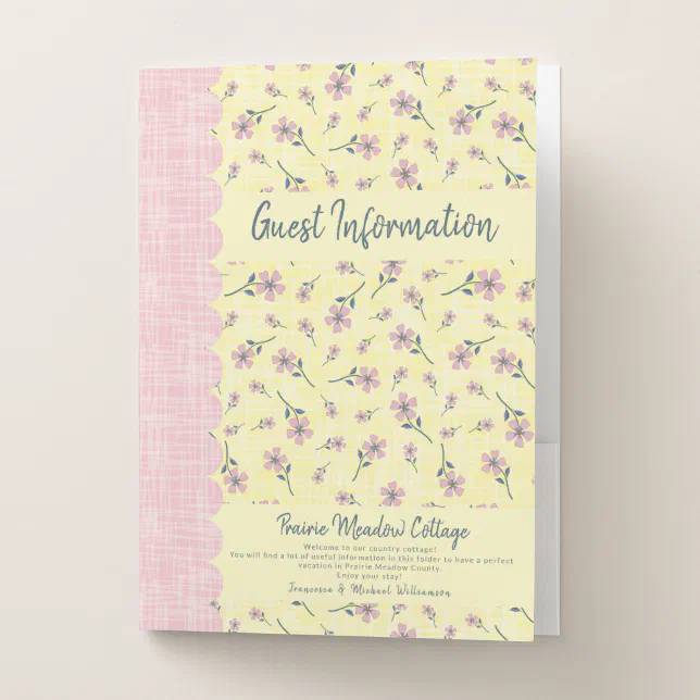 Vacation Rental Guest Information Pretty Floral Pocket Folder | Zazzle