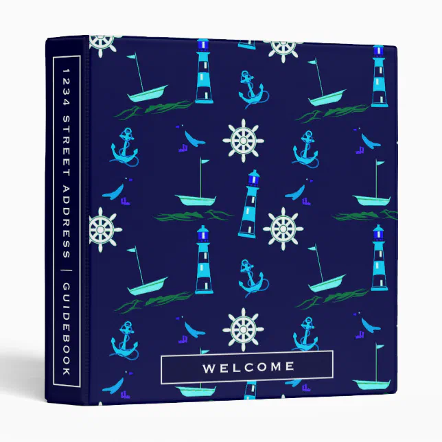 Vacation Rental Guidebook | Blue Nautical Pattern 3 Ring Binder | Zazzle