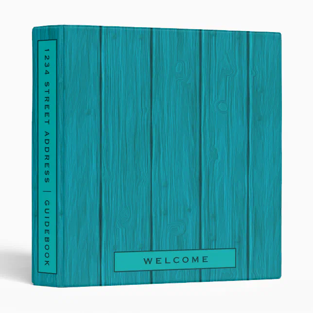 Vacation Rental Guidebook | Turquoise Wood Plank 3 Ring Binder | Zazzle